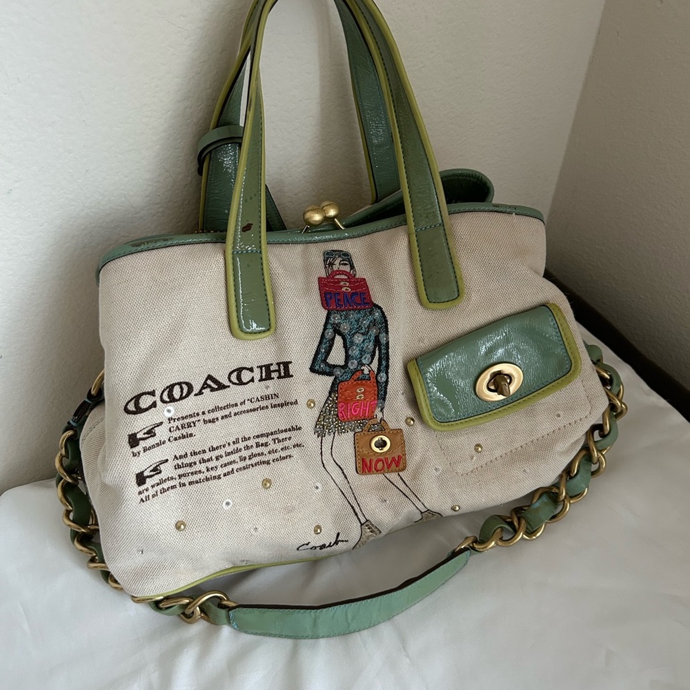 Coach Ltd Ed Bonnie Jeweled Canvas Carryall Handbag T… - Gem